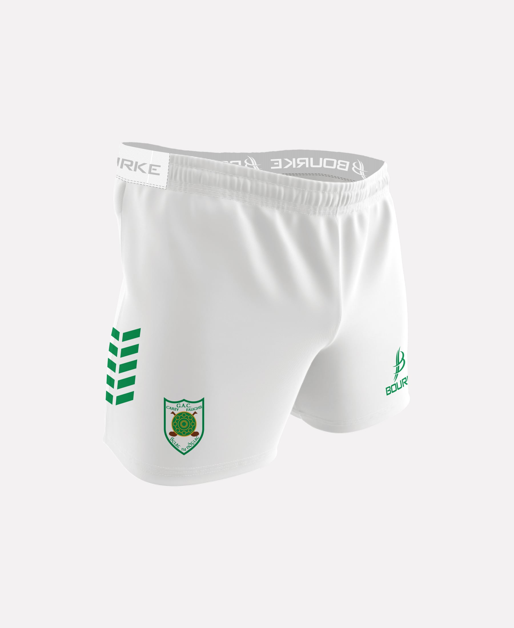 Carey Faughs Flex Shorts (White/Green) – Bourke Sports (.IE) Website